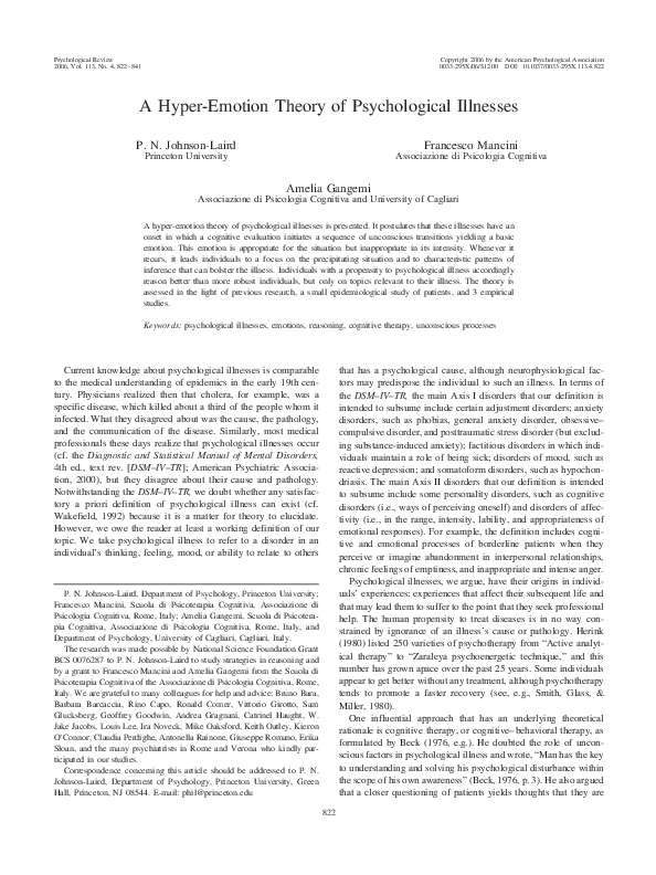 (PDF) A hyper-emotion theory of psychological illnesses