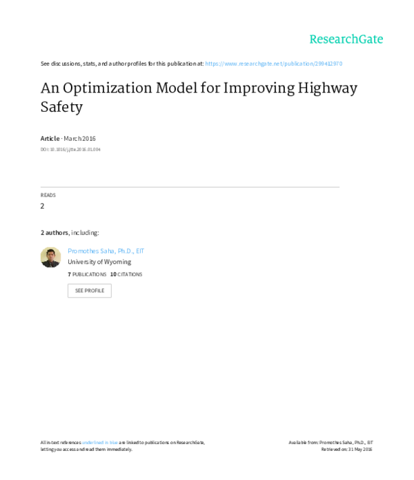 (PDF) An Optimization Model for Improving Highway Safety