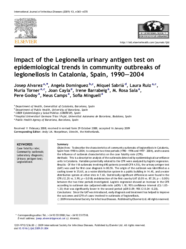 (PDF) Impact of the Legionella urinary antigen test on epidemiological ...