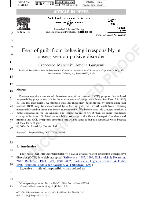 (PDF) Fear of guilt from behaving irresponsibly in obsessive–compulsive ...