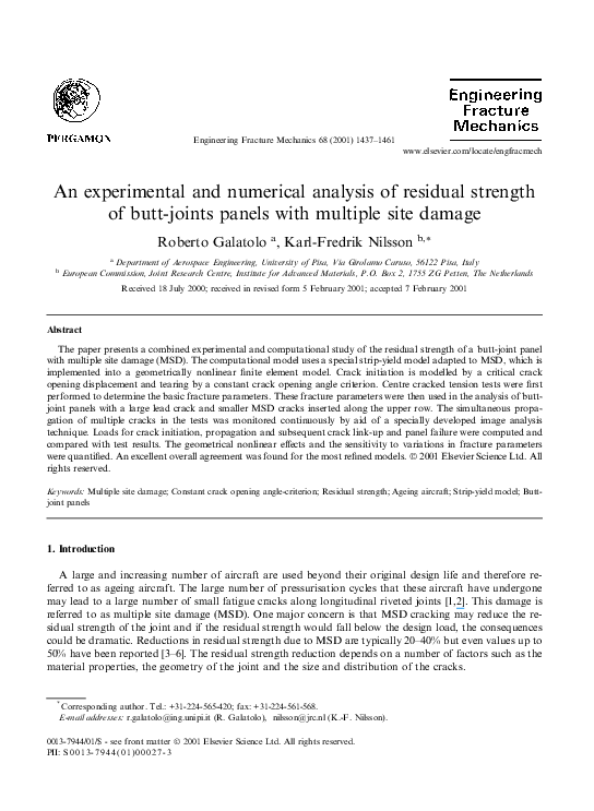 (PDF) An experimental and numerical analysis of residual strength of butt-joints panels with ...