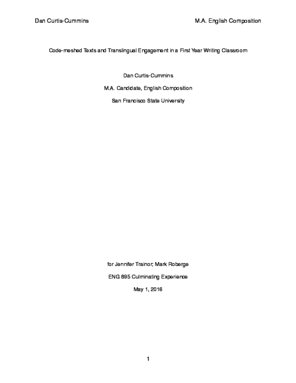 (PDF) Code-meshed Texts and Translingual Engagement in a First Year ...