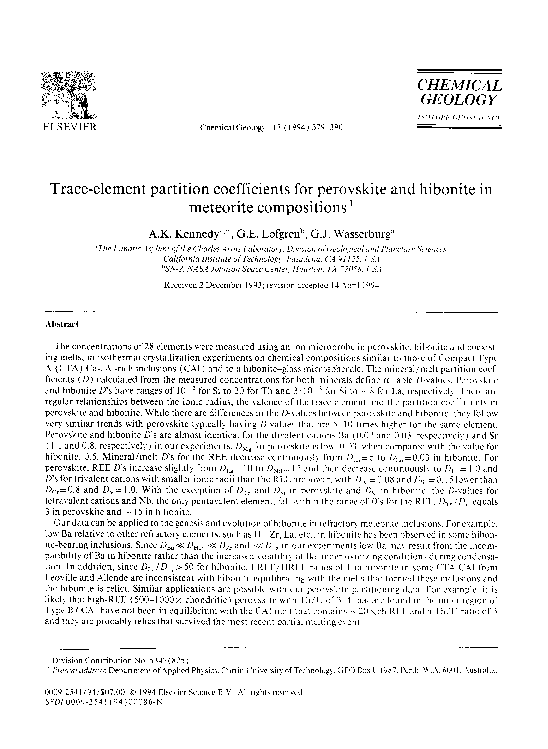 (PDF) Trace-element partition coefficients for perovskite and hibonite in meteorite compositions