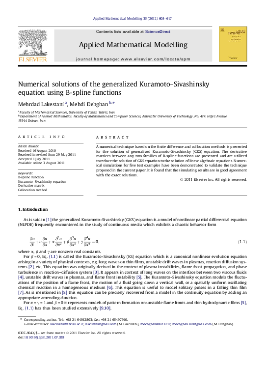 Pdf Numerical Solutions Of The Generalized Kuramoto Sivashinsky Equation Using B Spline Functions