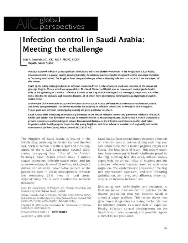 (PDF) Infection control in Saudi Arabia: meeting the challenge