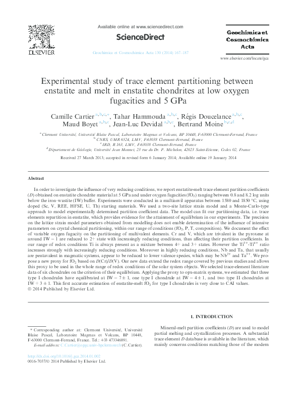 (PDF) An experimental study of trace element partitioning between olivine, orthopyroxene and ...