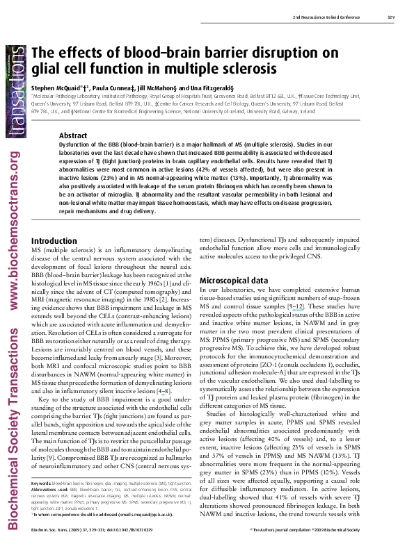 (PDF) The effects of blood–brain barrier disruption on glial cell function in multiple sclerosis