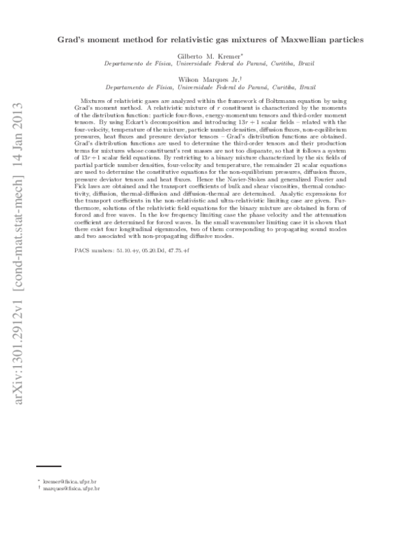 (PDF) Grad's moment method for relativistic gas mixtures of Maxwellian ...