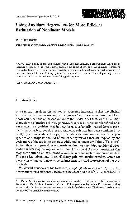 (PDF) Using auxiliary regressions for more efficient estimation of nonlinear models