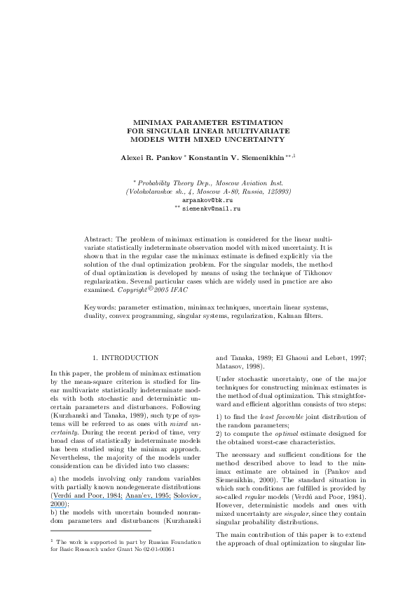 (PDF) Minimax estimation for singular linear multivariate models with mixed uncertainty
