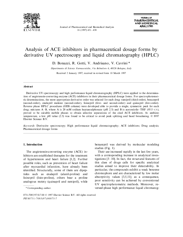 (PDF) Analysis of ACE inhibitors in pharmaceutical dosage forms by derivative UV spectroscopy ...