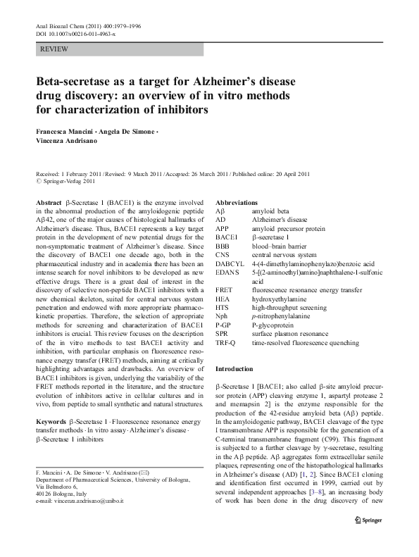 (PDF) Beta-secretase as a target for Alzheimer’s disease drug discovery ...