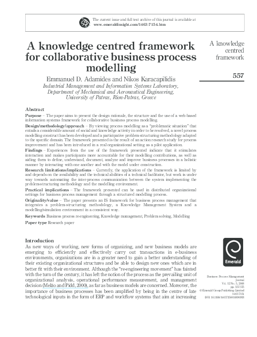 (PDF) A knowledge centred framework for collaborative business process modelling