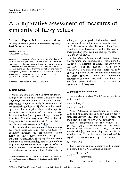 (PDF) A comparative assessment of measures of similarity of fuzzy values