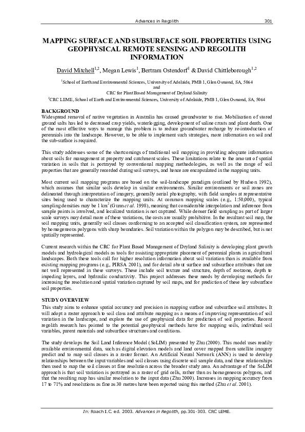 (PDF) MAPPING SURFACE AND SUBSURFACE SOIL PROPERTIES USING GEOPHYSICAL REMOTE SENSING AND ...