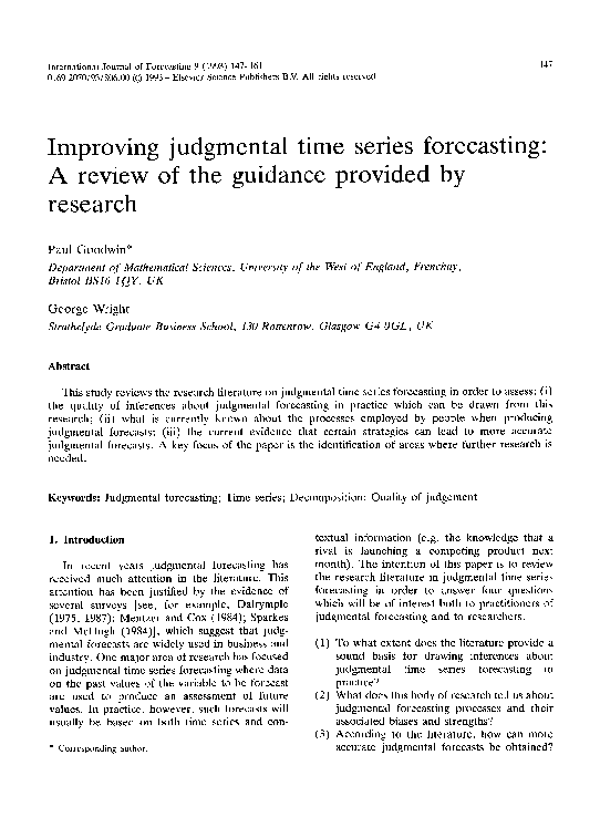 (PDF) Improving judgmental time series forecasting: A review of the ...