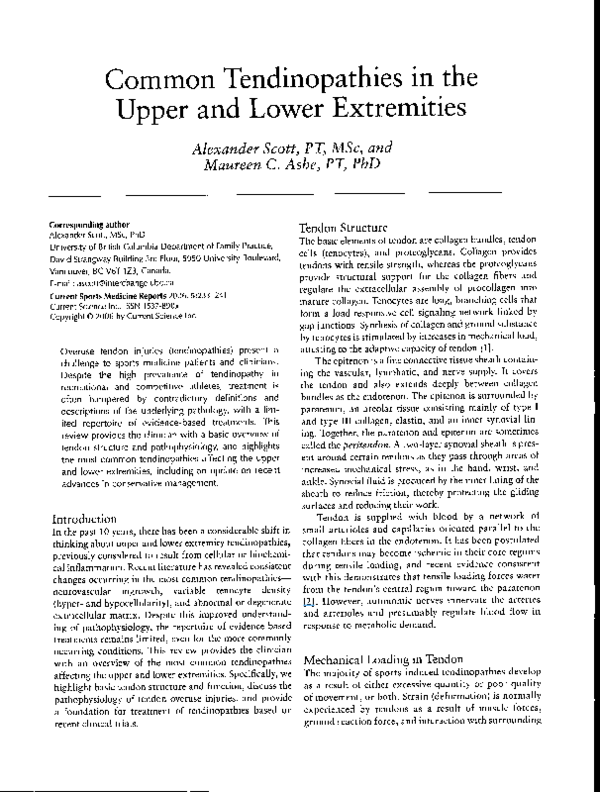 (PDF) Common Tendinopathies in the Upper and Lower Extremities
