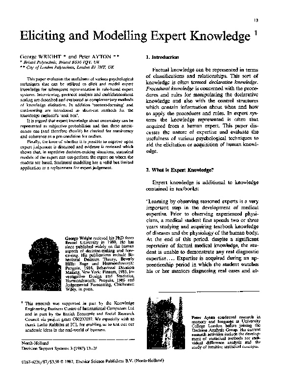 (PDF) Eliciting and modelling expert knowledge