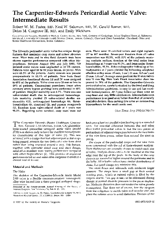 (PDF) The Carpentier-Edwards pericardial aortic valve: Intermediate ...