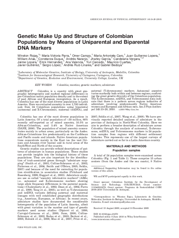 (PDF) Genetic Make Up and Structure of Colombian Populations by Means ...