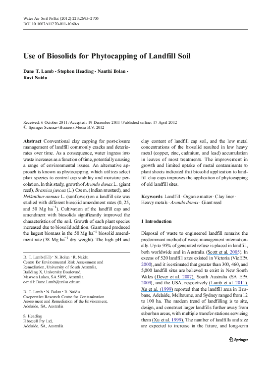 (PDF) Use of biosolids for phytocapping of landfill soil