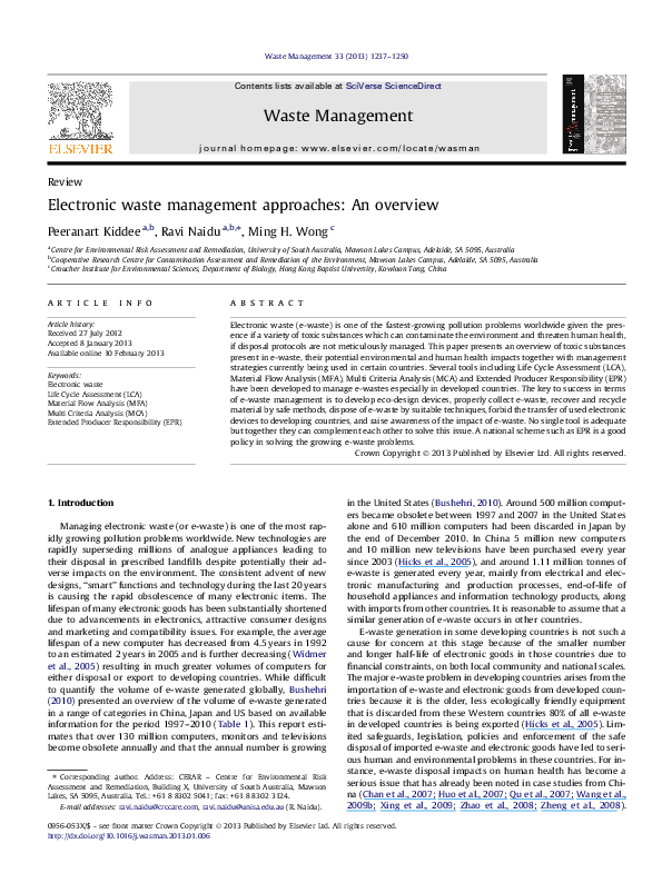(PDF) Electronic waste management approaches: An overview