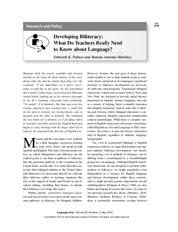 (PDF) Developing Biliteracy: What do Teachers Really Need to Know about ...