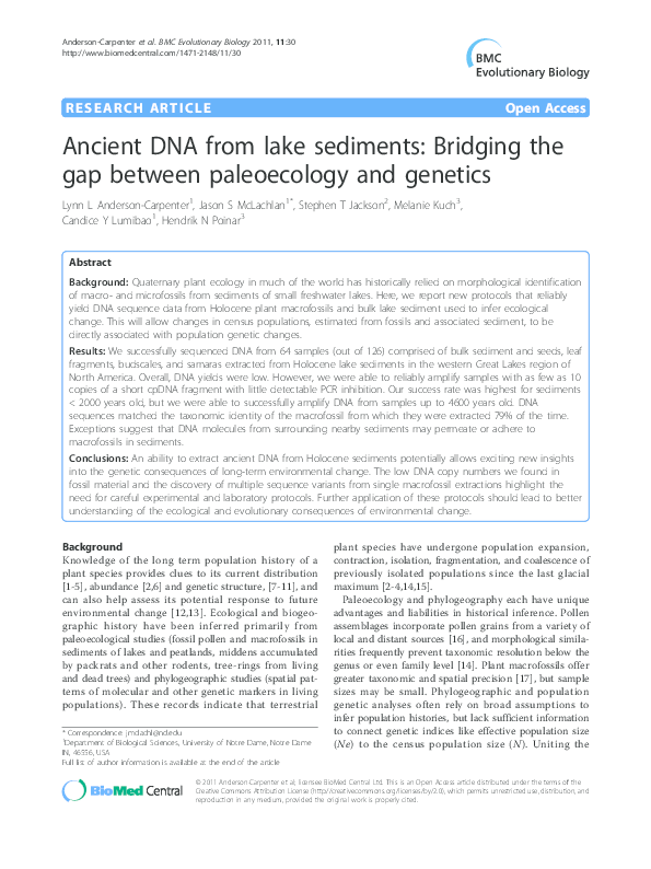 (PDF) Ancient DNA from lake sediments: Bridging the gap between ...