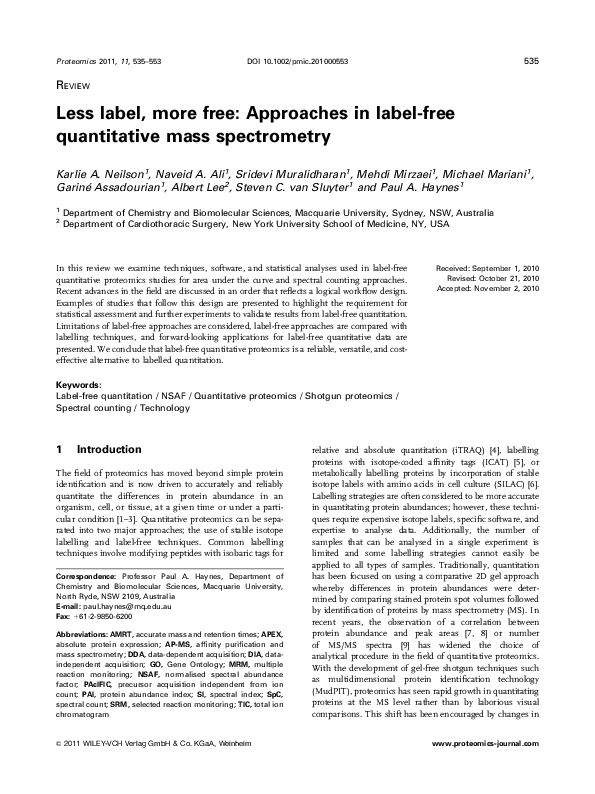 (PDF) Less label, more free: Approaches in label-free quantitative mass ...