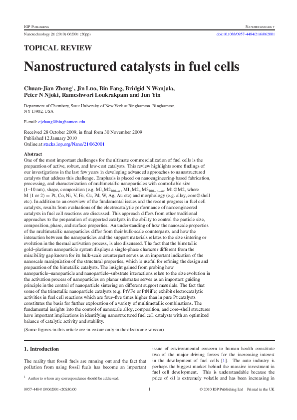 Nanostructured catalysts in fuel cells
