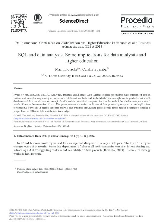 (PDF) SQL and Data Analysis. Some Implications for Data Analysits and ...