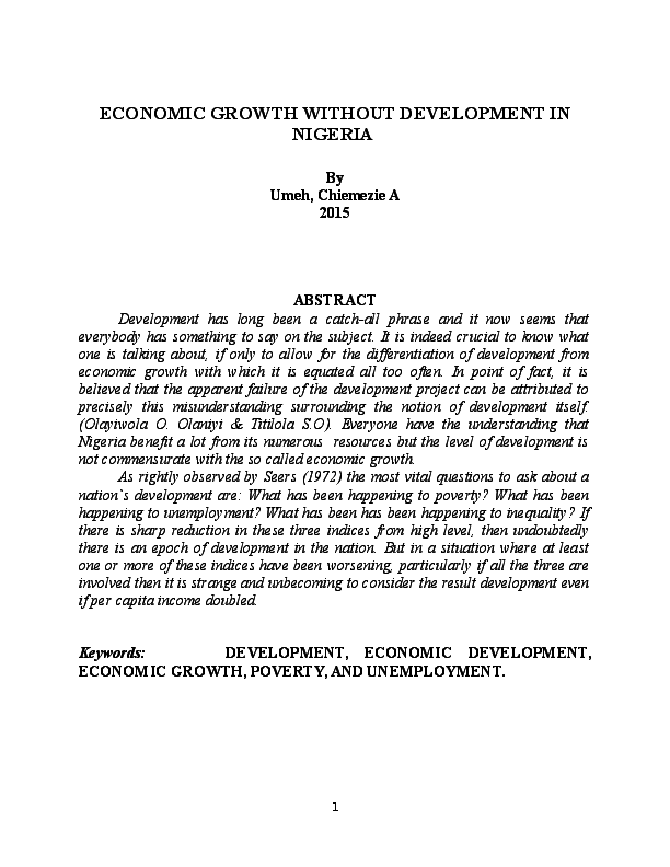 (DOC) ECONOMIC GROWTH WITHOUT DEVELOPMENT IN NIGERIA