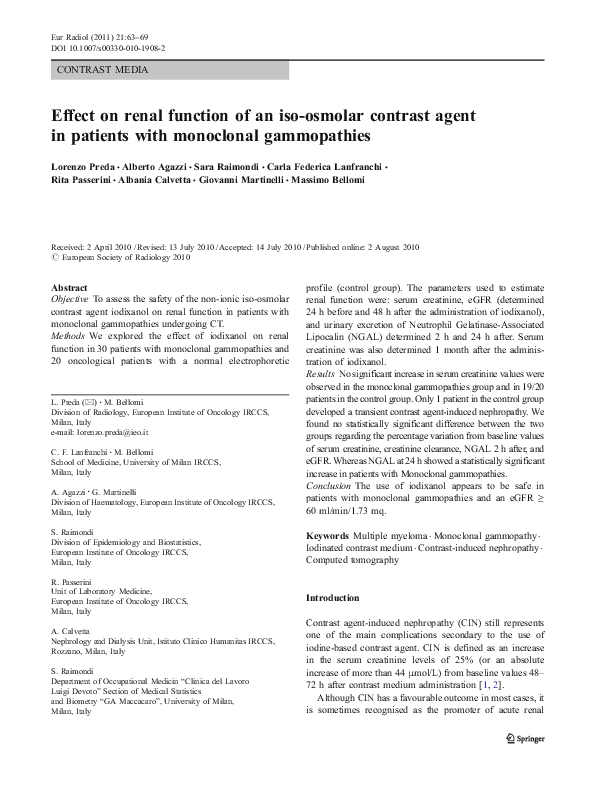 (PDF) Effect on renal function of an iso-osmolar contrast agent in ...