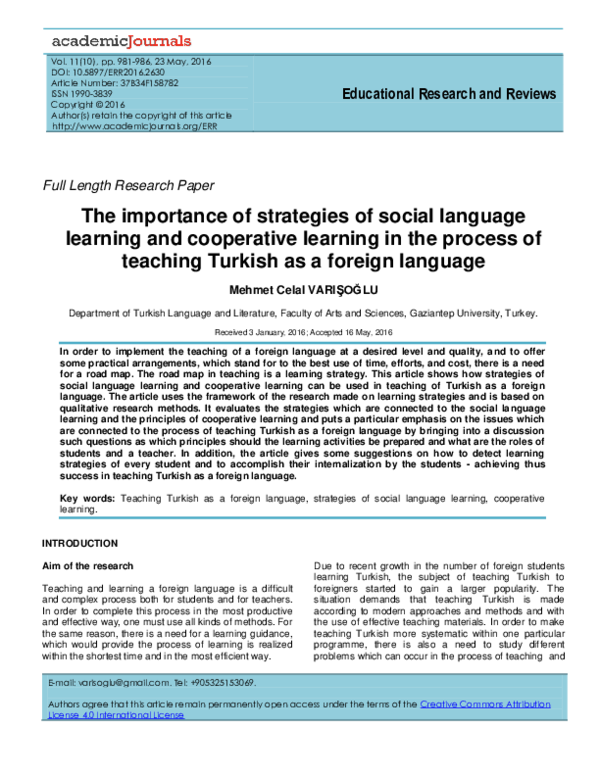 (PDF) The importance of strategies of social language learning and ...