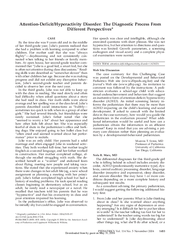 (PDF) Attention-Deficit/Hyperactivity Disorder Diagnosis, Co ...