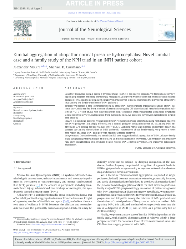 (PDF) Familial aggregation of idiopathic normal pressure hydrocephalus: Novel familial case and ...