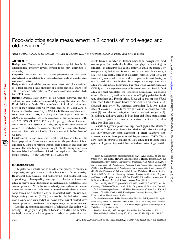 (PDF) Food-addiction scale measurement in 2 cohorts of middle-aged and ...