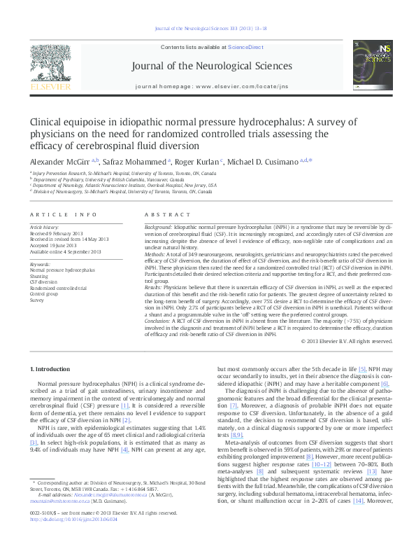 (PDF) Idiopathic Normal Pressure Hydrocephalus’ Outcome After Cerebrospinal Fluid Shunting ...