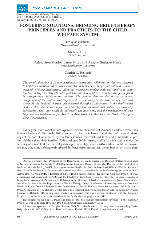 (PDF) Fostering Solutions: Bringing Brief-Therapy Principles and ...