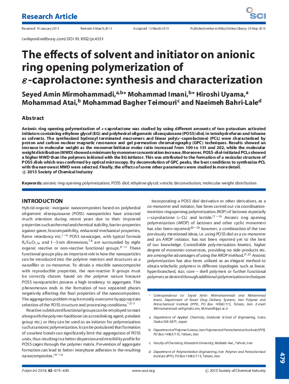 (PDF) The effects of solvent and initiator on anionic ring opening ...