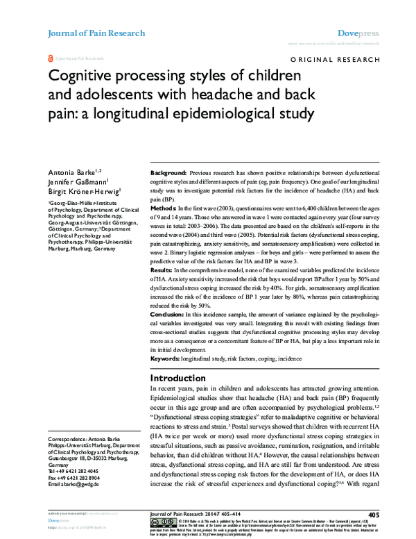 (PDF) Cognitive processing styles of children and adolescents with ...