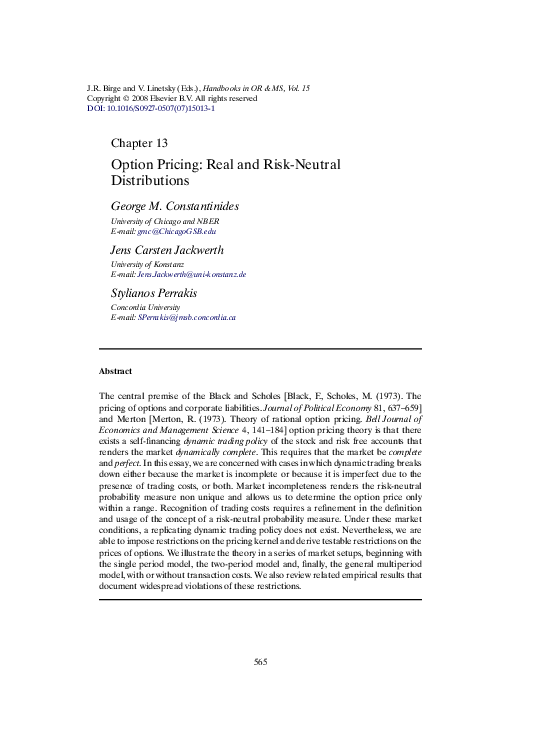 (PDF) Option Pricing: Real and Risk-Neutral Distributions