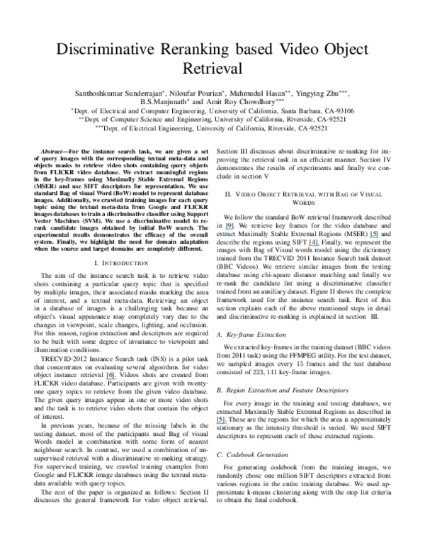 (PDF) Discriminative Reranking based Video Object Retrieval