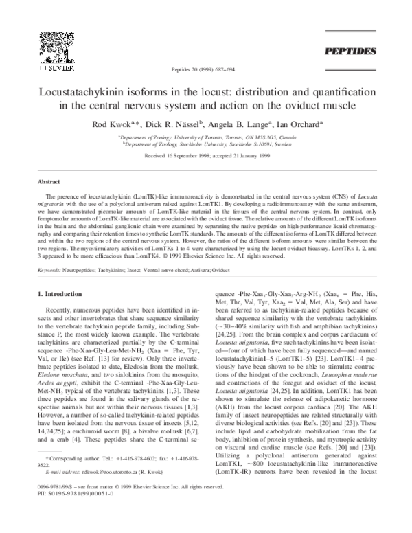 (PDF) Locustatachykinin isoforms in the locust: distribution and ...