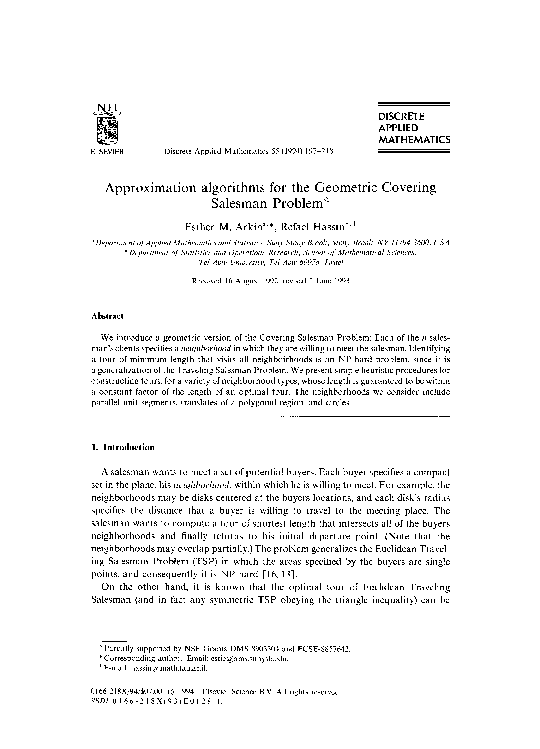 (PDF) Approximation algorithms for the geometric covering salesman problem (PDF) Approximation algorithms for the geometric covering salesman problem