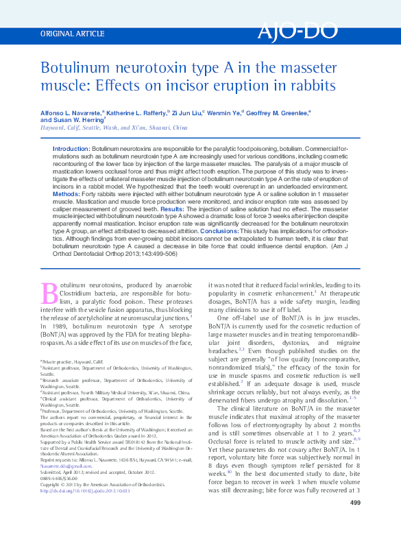 (PDF) Botulinum neurotoxin type A in the masseter muscle: Effects on ...