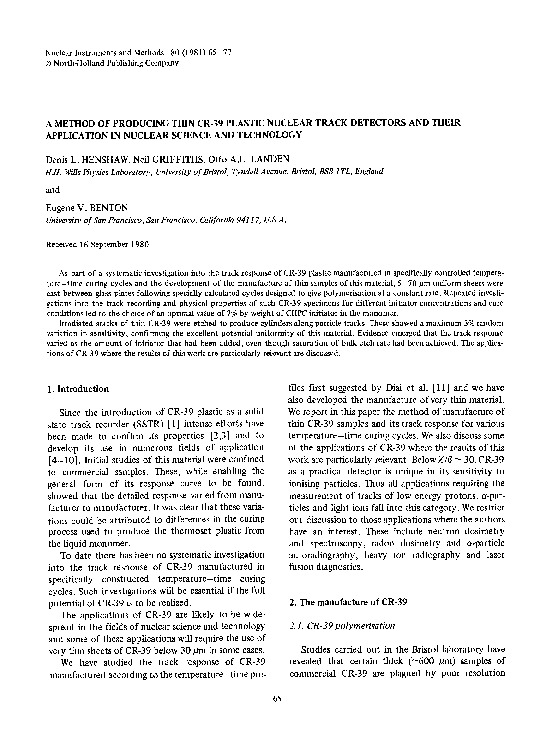 (PDF) A method of producing thin CR-39 plastic nuclear track detectors ...