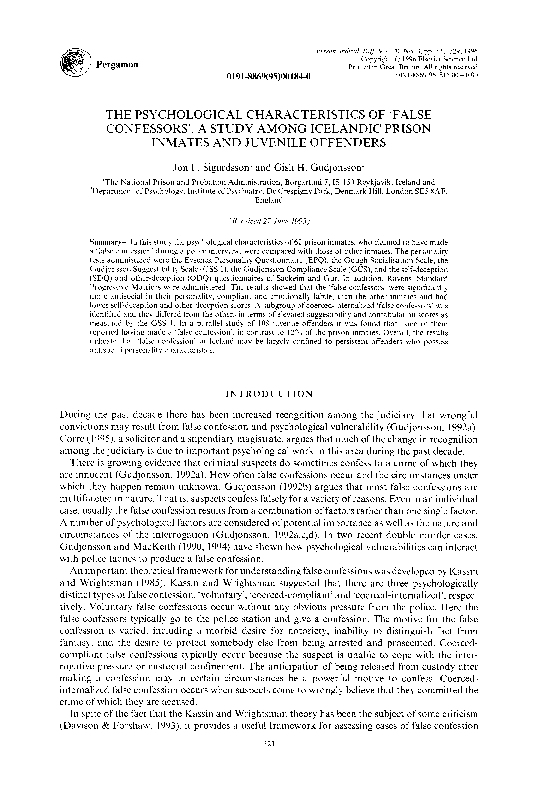 (PDF) The psychological characteristics of ‘false confessors’. A study ...