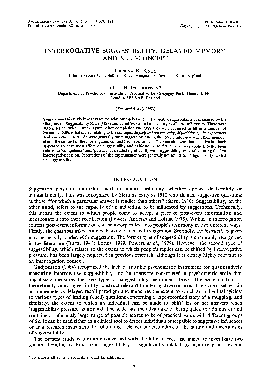 (PDF) Interrogative suggestibility, delayed memory and self-concept ...