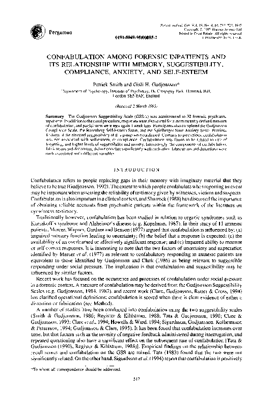 (PDF) Confabulation among forensic inpatients and its relationship with ...